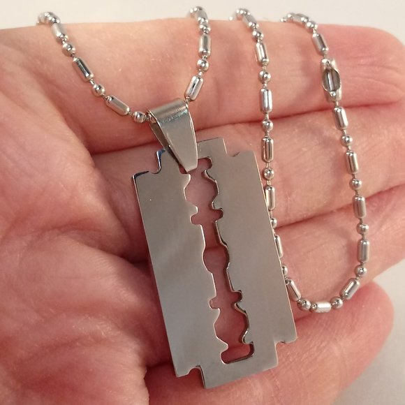 Accessories | Mens Silver Stainless Steel Smooth Razor Blade Pendant ...